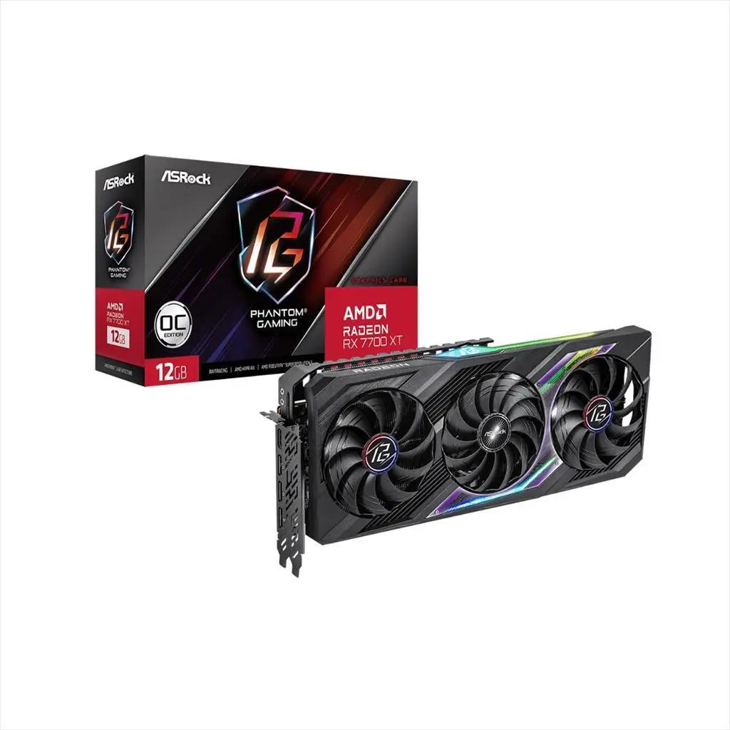 ASROCK Cooler Vga Rk7700 Kst Phantom Gaming Oc 12gb Gddr6, Hdmi, 3kdp, Tripple Fan, Rk7700kt Pg 12go