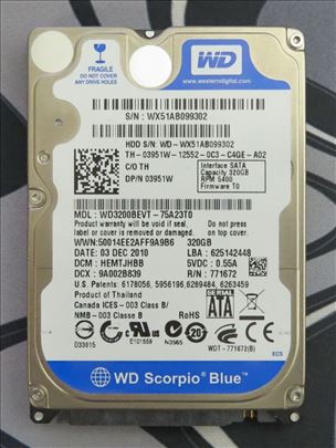 WD Blue 320GB 2.5" Sata2 WD3200BEVT, Radio 77 dana