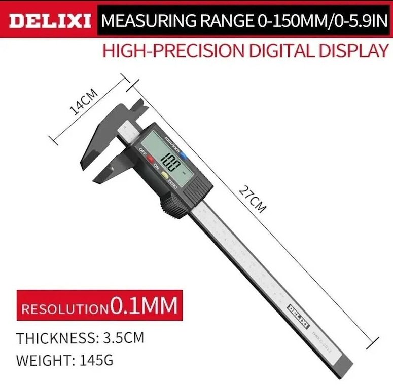 Digitalno pomično merilo od 0 - 150 mm, sa većim diaplejom meri u mm i