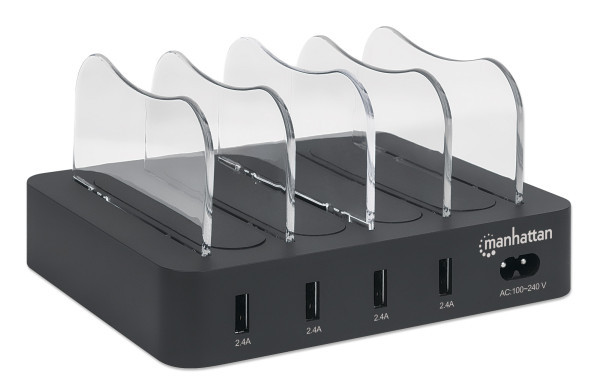 USB punjač 4-port Manhattan 102261 5V2.4V34Wdržač za telefon Crni