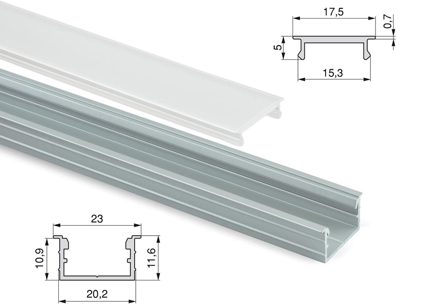 LED PROFIL UKOPAVAJUĆI SA RAVNIM MLEČNIM DIFUZOROM, dužine 2,9 i 3,9 metara