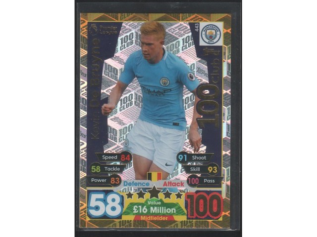 2017/18 Match Attax Premier League De Bruyne Club 100