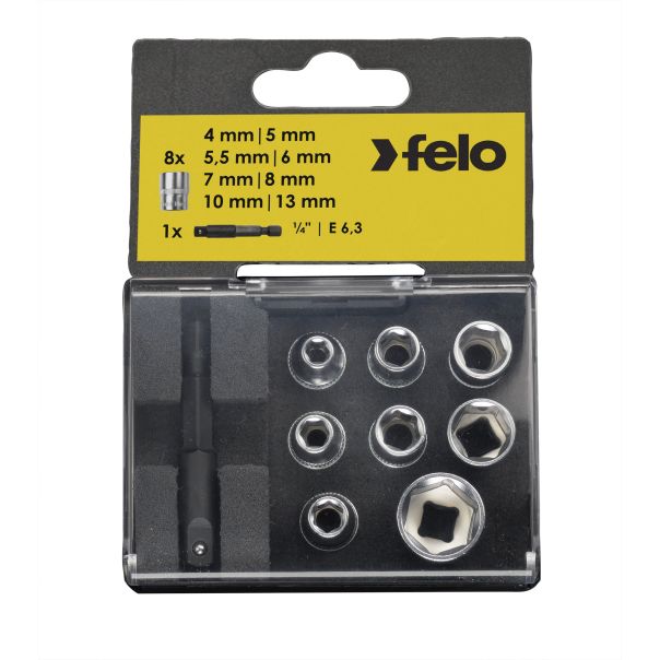 Felo Set nasadnih glava sa adapterom HEX Nut 05798106 9 kom