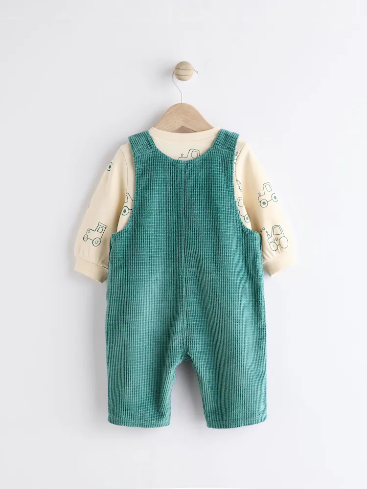 Green Farm Baby Waffle Cord Dungaree and Bodysuit Set (0mths-2yrs)