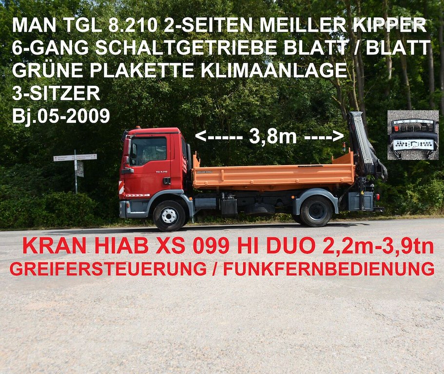 MAN TGL 8.210 2-SEITEN KIPPER KRAN HIAB XS099HI DUO kiper