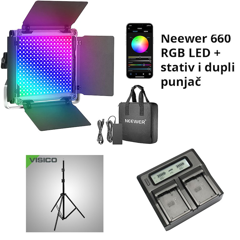 Neewer 660 RGB PRO (Power 50W) LED + Visico LS-8005 + NP-970 punjač