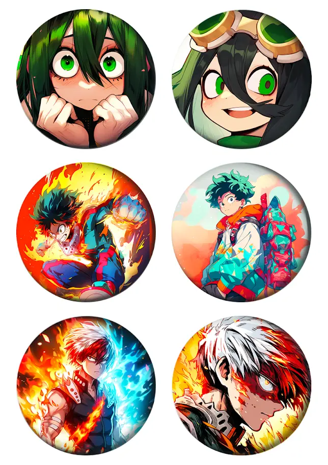 Set bedževa Anime My Hero Academia, 37 mm, 6 kom