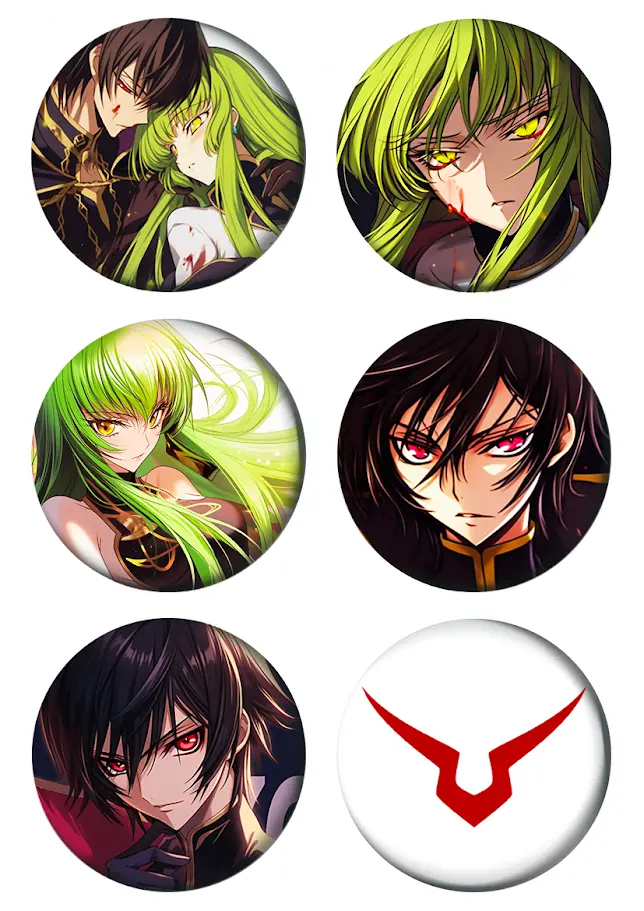 Set bedževa Anime Code Geass, 37 mm, 6 kom