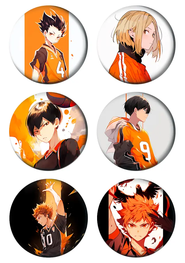 Set bedževa Anime Haikyu, 37 mm, 6 kom