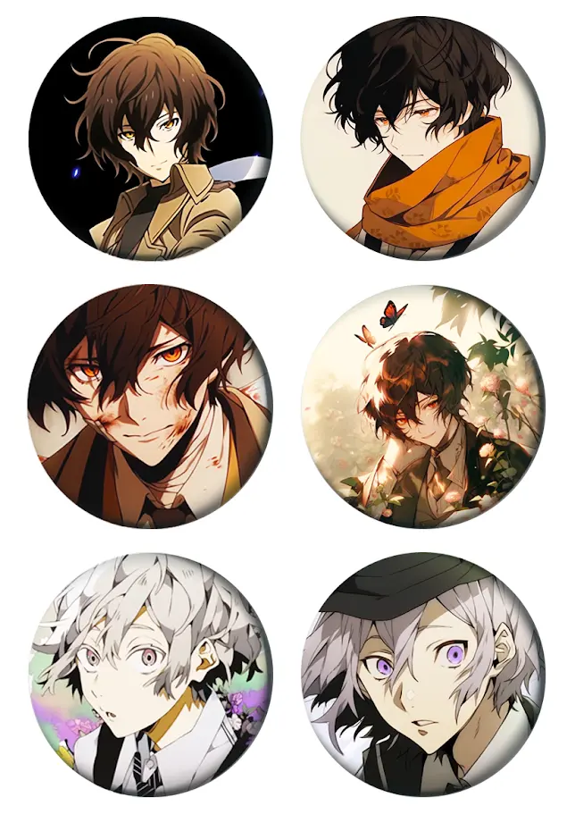 Set bedževa Anime Bungo Stray Dogs, 37 mm, 6 kom