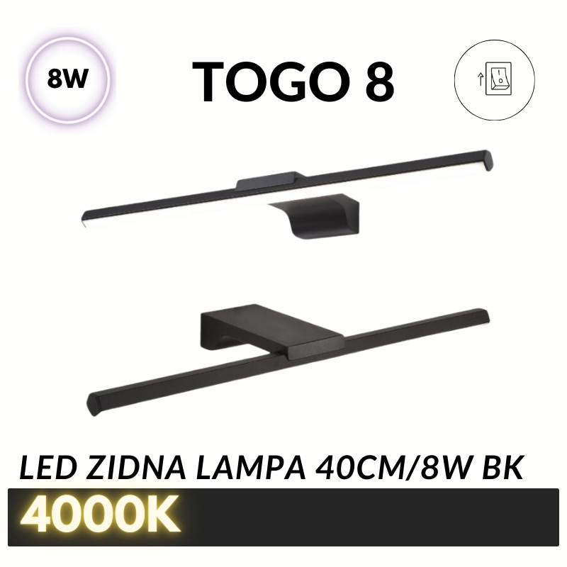 MEGGA, LED ZIDNA LAMPA A22/40CM/8W 4000K BK TOGO, 013324