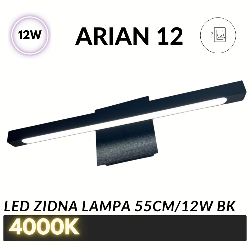 MEGGA, LED ZIDNA LAMPA 2432/55CM/12W 4000K BK AR, 013333