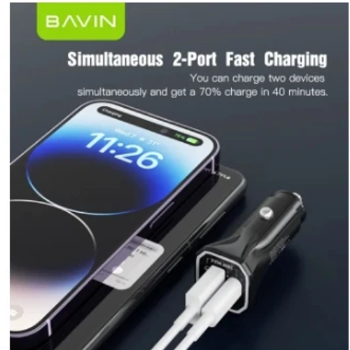 Bavin Auto punjač 20W PD QC3,0 USB&Type C bela