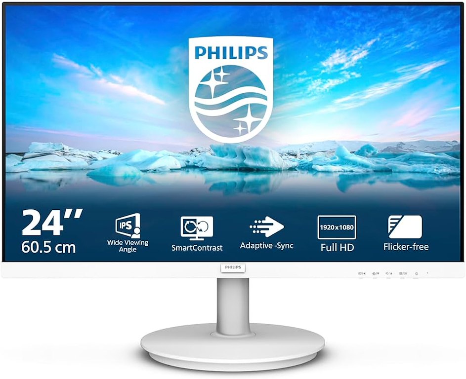 Monitor PHILIPS 241V8AW/00 23,8"/IPS/1920x1080/75Hz/4ms GtG/VGA,HDMI/VESA/zvučnici/bela