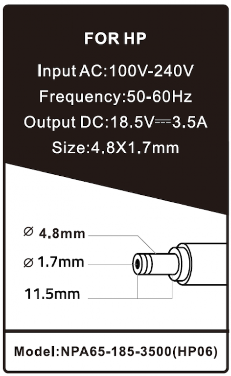 NPA65-185-3500 (HP06) ** Gembird punjac za laptop 65W-18.5V-3.5A, 4.8x1.7mm yellow (820)