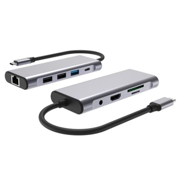 A-CM-COMBO9-06 ** Gembird USB-C 9-in-1 multi-port RJ45+USB3.0+SD+USB-C+HDMI+USB2.0+3,5mm (1359)