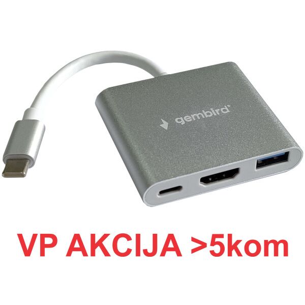 A-CM-HDMIF-05 ** Gembird TYPE-C TO HDMI + USB3.0 + PD ALUMINIUM (alt.A-CM-HDMIF-02-SG 735)