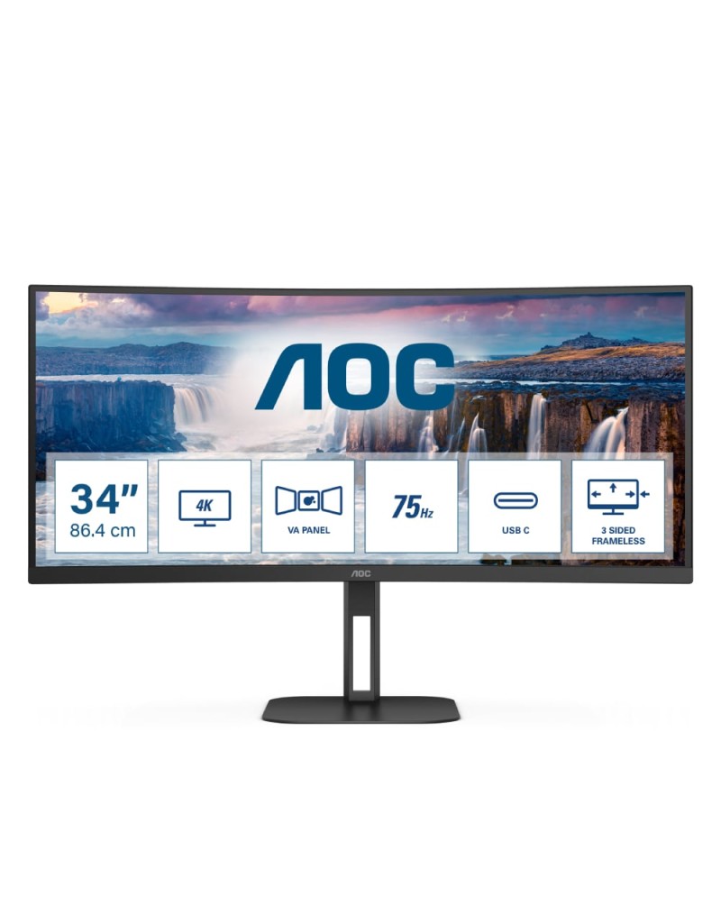 AOC CU34V5C BK 34" VA,zakrivljen,21:9 3440x1440 100Hz 1ms MPRT HDMI,DP,USB visina zvučnici