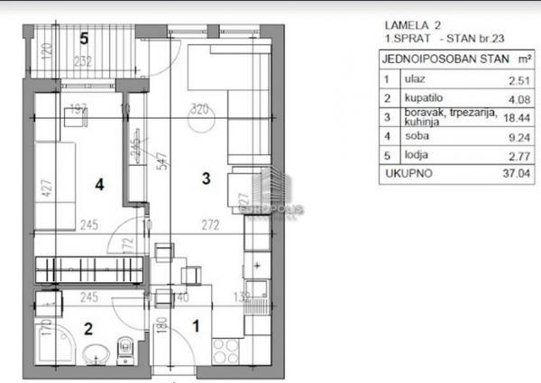 Dvoiposoban stan na prodaju, 37m2, 67.412€