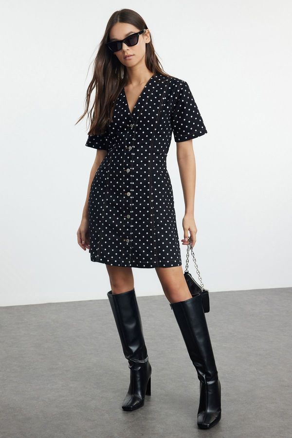 TRENDYOL BLACK POLKA DOT MINI DENIM DRESS