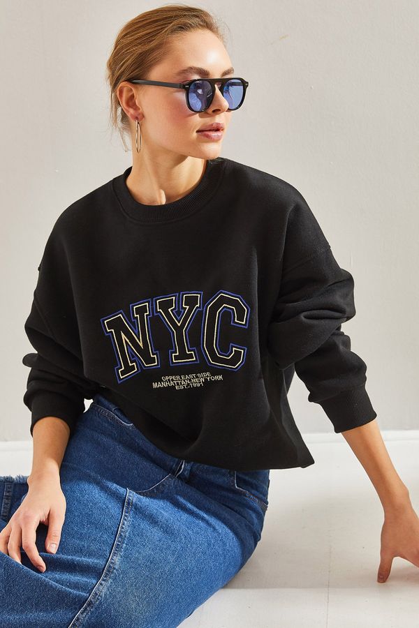 BIANCO LUCCI WOMEN'S NYC PRINTED THREE THREAD RAISED SWEATSHIRT