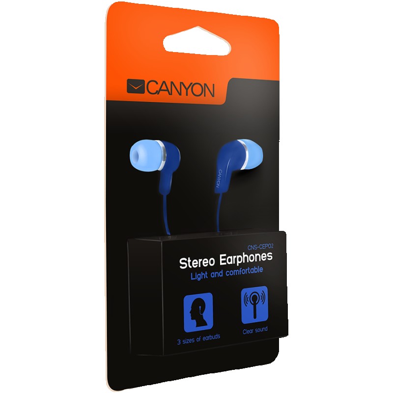 CANYON Stereo Earphones with inline microphone, Blue, cable length 1.2m, 20*15*10mm, 0.013kg ( CNS-CEPM02BL )