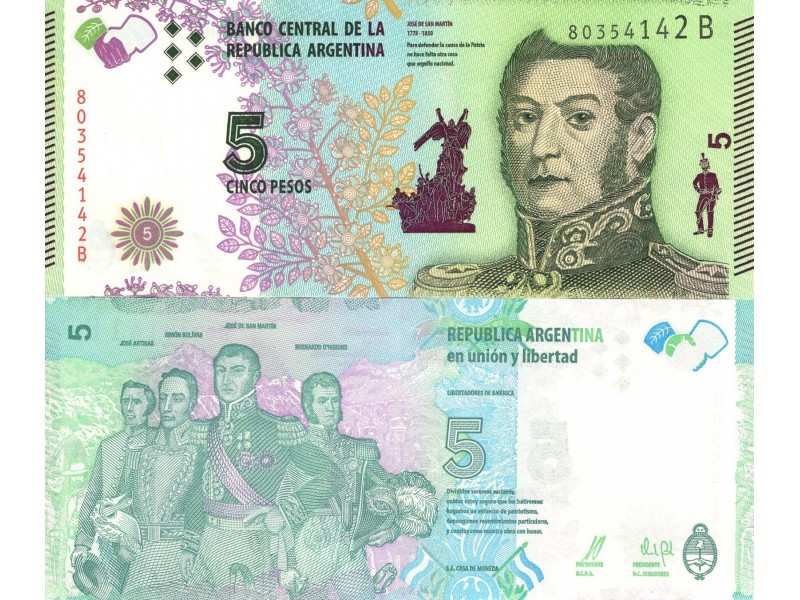 ARGENTINA 5 Pesos 2015 UNC, P-359