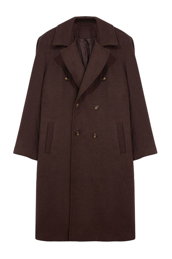 TRENDYOL BROWN LOOSE FIT DOUBLE BREASTED LONG STITCHED WINTER COAT