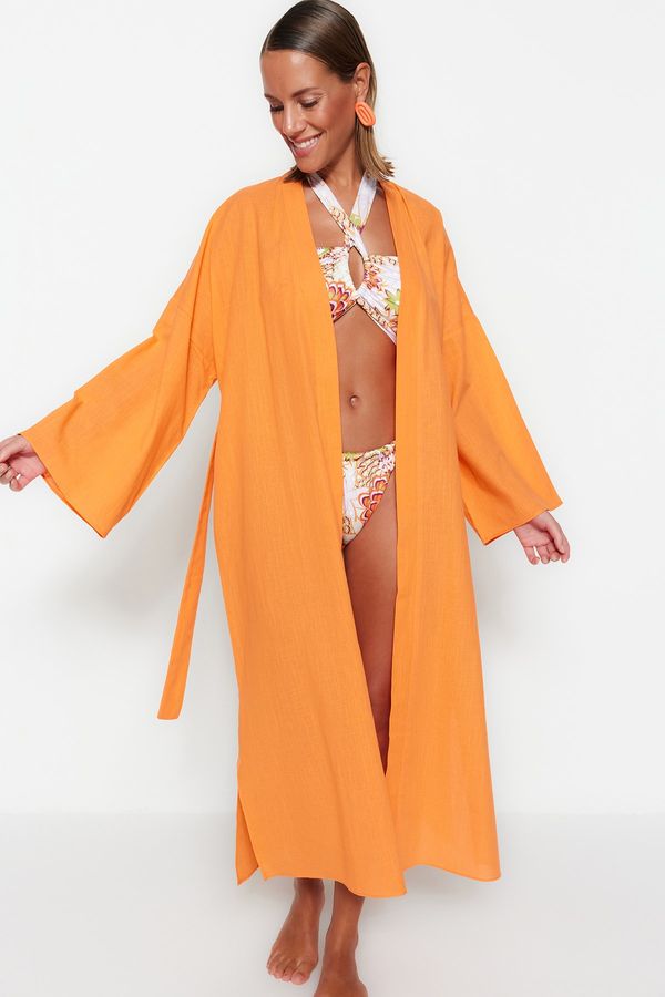 TRENDYOL MAXI WOVEN KIMONO & CAFTAN WITH ORANGE BELT