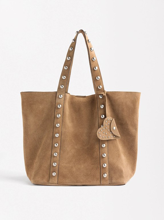 LEATHER SHOPPER BAG WITH STUDS