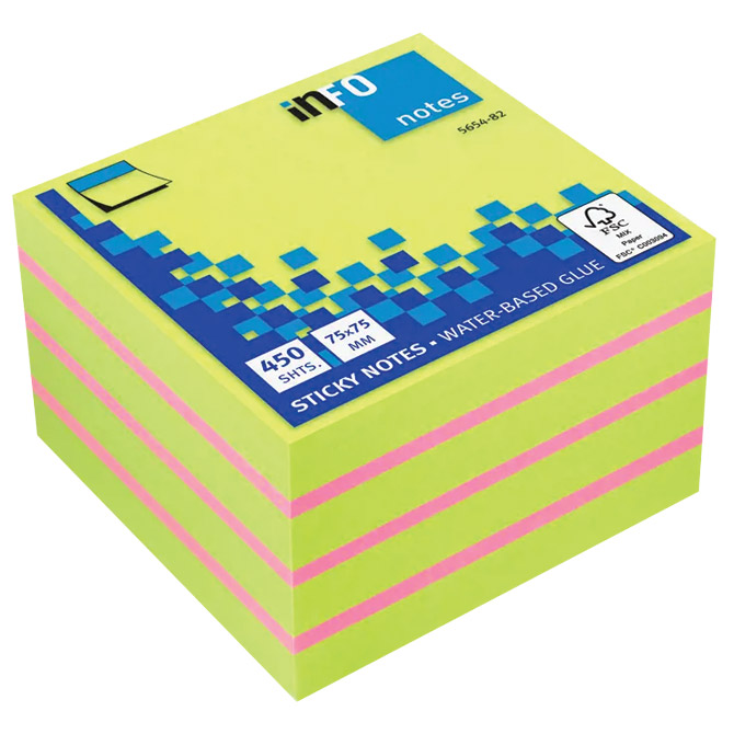 Blok samolepljiv kocka 75x75mm 450L Brilliant Info Notes 5654-82 2boje