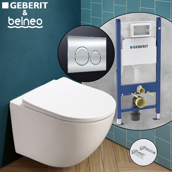 GEBERIT SET BELNEO HROM SJAJ TIPKA DELTA 20 WC ŠOLJA KONZOLNA SA SOFT CLOSE DASKOM