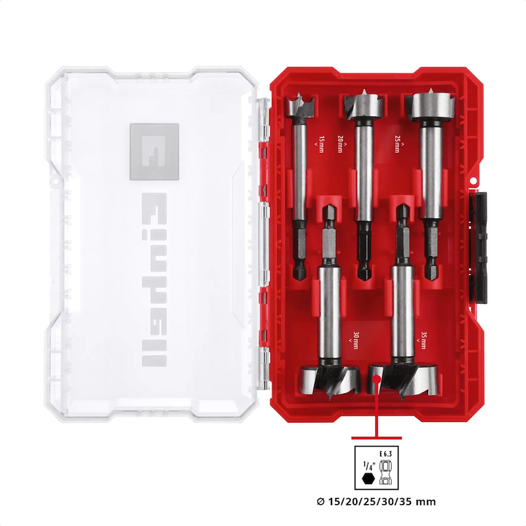 Einhell – M-Case 5 kom Set čeonih burgija C 45, prihvat E6.3 – 1/4″, 15-35 mm – 49706003