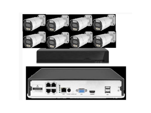 CAM-IP5MP-POEKITXM8W GMB kamera 5 mpix set full color IP  8 kamere app xmeye sa mikrofonom