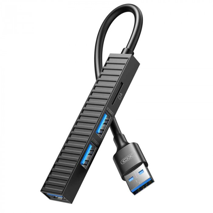 XO-HUB014A PLASTIC HUB 4IN1 (MICRO TO USB3.0+USB2.0*2+TF) CRNI