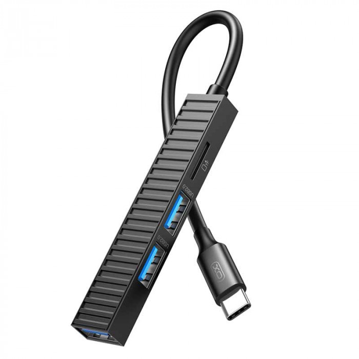 XO-HUB014B PLASTIC HUB 4IN1 (TYPE-C TO USB 3.0+USB 2.0*2+TF) CRNI