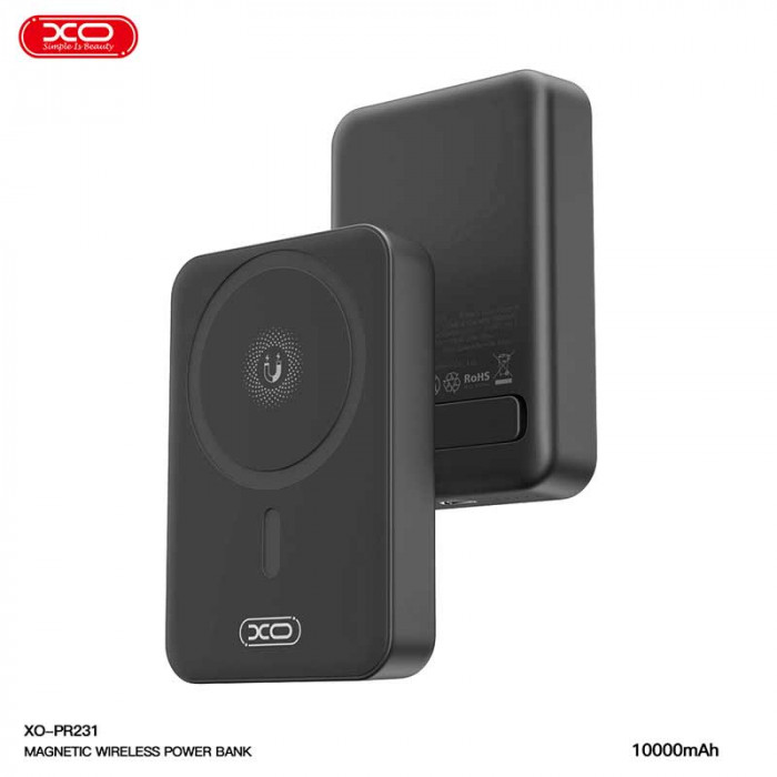 XO-PR231 MAGNETIC WIRELESS POWER BANK 15W+PD20W 10000MAH CRNI