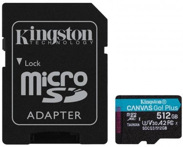 KINGSTON Memorijska kartica U3 V30 microSDXC 512GB Canvas Go Plus 170R A2 + adapter SDCG3/512GB