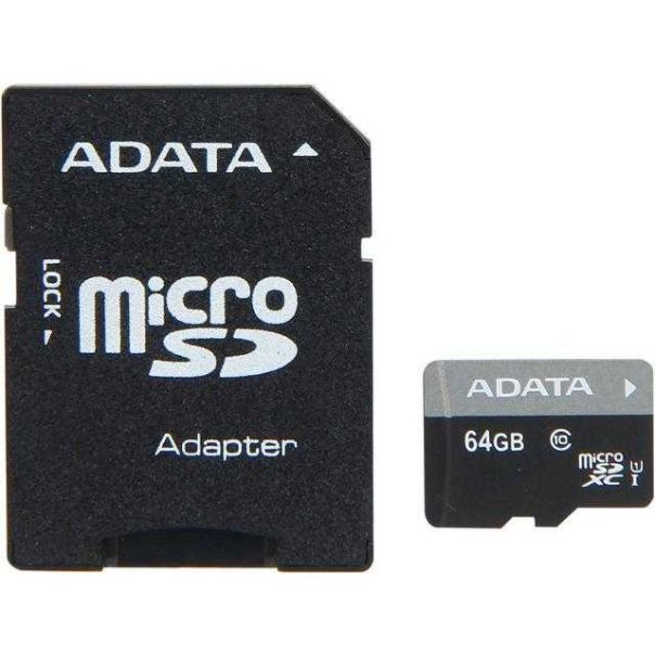 ADATA MICRO SD 64GB + SD adapter AUSDX64GUICL10-RA1