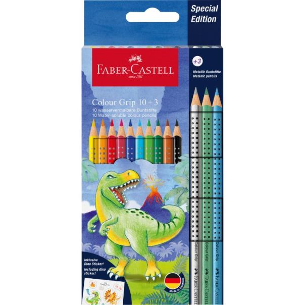 FABER CASTELL Drvene bojice1/10 grip dinosaurus + 3 grip metallic 201545