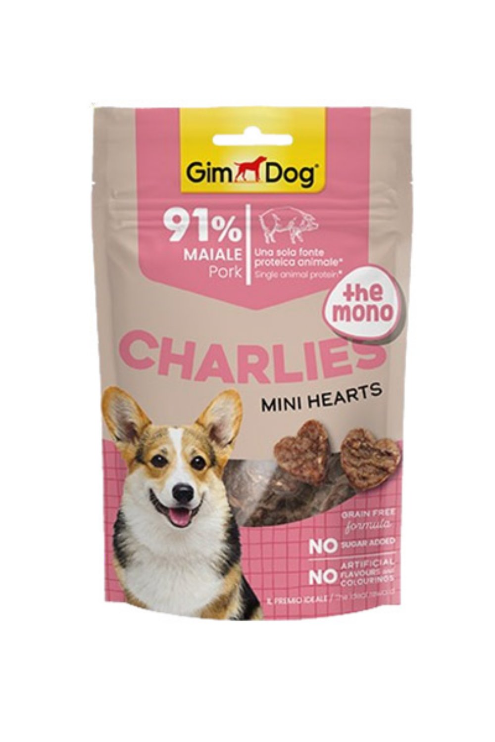 GIMDOG CHARLIES THE MONO MINI HEARTS svinjetina, poslastica za pse 70g