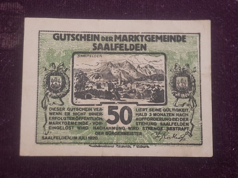 Austrija 50 Helera 1920 Saalfelden