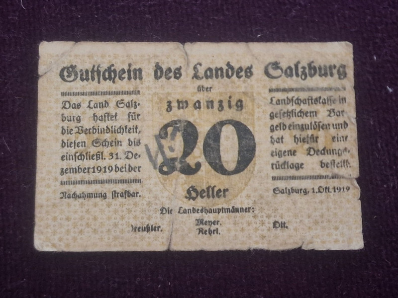 Austrija 20 Helera 1919 Salzburg