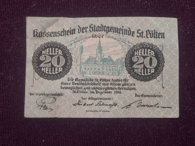 Austrija 20 Helera 1919 St. Pölten