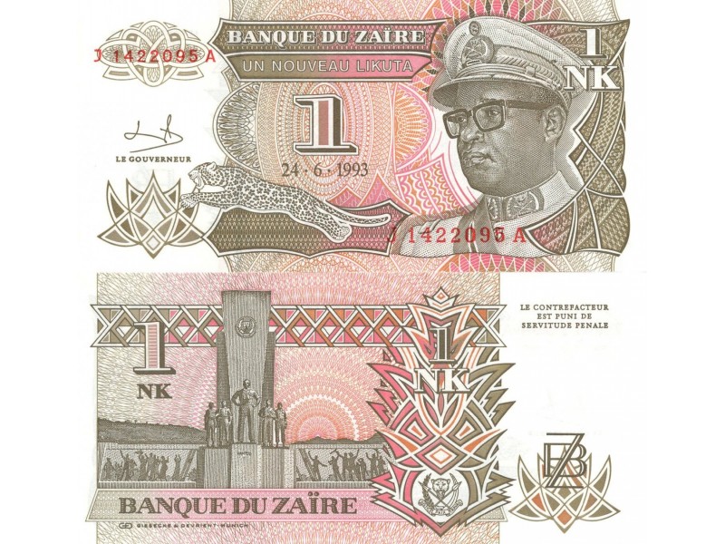 ZAIR 1 Nouveau Likuta 1993 UNC, P-47