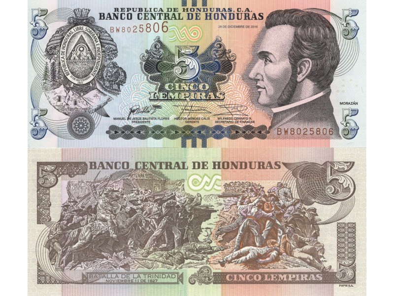 HONDURAS 5 Lempiras 2016 UNC, P-98