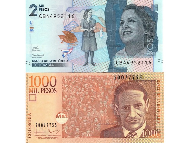 COLOMBIA Kolumbija set 1000 i 2000 Pesos 2015/2021 UNC