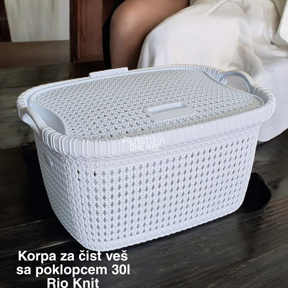 Korpa za čist veš sa poklopcem 30l Rio Knit bela (47x36xh27)