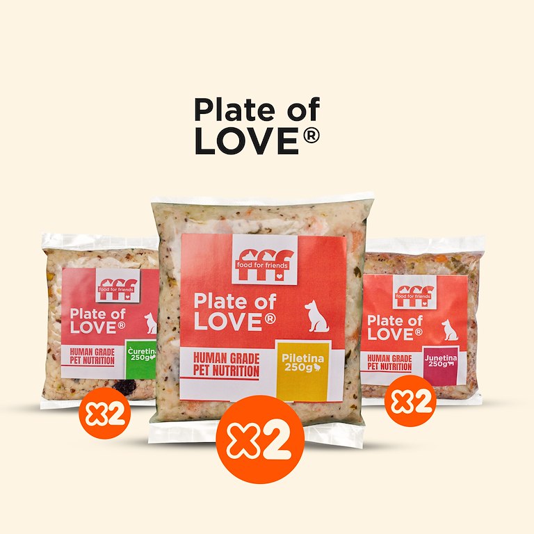 PLATE OF LOVE®️ PILETINA (250G) X2 + JUNETINA (250G) X2 + ĆURETINA (250G) X2- ZA PSE