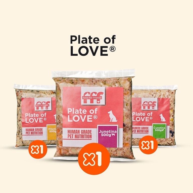 PLATE OF LOVE®️ PILETINA (500G) X1 + JUNETINA X1 (500G) + ĆURETINA (500G) X1 – ZA PSE